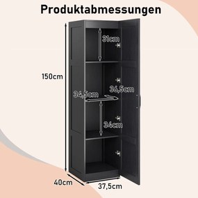 Costway 150 cm vysoká úložná skříňka volně stojící 4patrová podlahová s dvířky