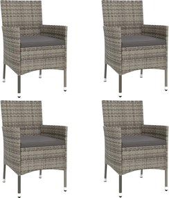 5dílný zahradní bistro set s poduškami šedý polyratan 3187435