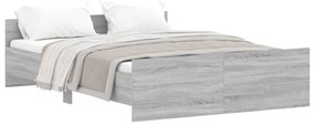 vidaXL Rám postele s hlavovým a nožním čelem šedý sonoma 140 x 190 cm