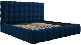 OnaDnes -20% Královsky modrá sametová dvoulůžková postel MICADONI Mamaia 200 x 200 cm s úložným prostorem