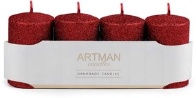Adventní svíčky s glitry válec 6x9 cm - 5 červená