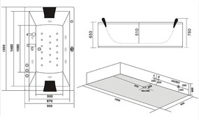 Terra Hydromasážní vana RAMONA 640H 180x90 s ohřevem vody