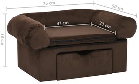 vidaXL Marketos Pohovka pro psy se zásuvkou hnědá 75 x 50 x 38 cm plyš