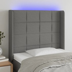 Čelo postele s LED tmavě šedé 83 x 16 x 118/128 cm textil