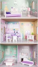 ECOTOYS Třípatrový domeček pro panenky Jahodový / od 3 let