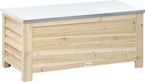 Outsunny Zahradní Úložný Truhla 155L s Pozinkovaným Víkem a Šikmým Designem pro Zahradu, Terasu či Balkon 110x50x50 cm Přírodní Dřevo | Aosom