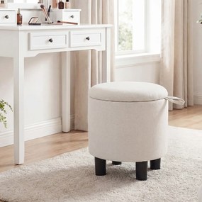 Costway Kulatá lněná taburetka Ø38 cm čalouněná podnožka s úložným prostorem