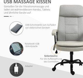 Kancelářská židle Vinsetto s masážní funkcí ergonomická výškově nastavitelná kancelářská židle s houpací funkcí béžová pro pohodlí v domácí kanceláři…