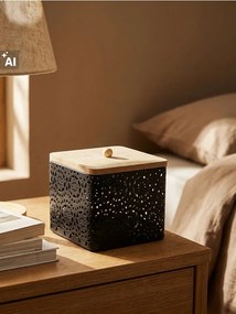 Sinsay - Kovový úložný koš s prolamovaným vzorem a víkem - černá