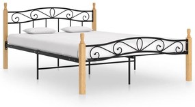 vidaXL Rám postele černý kov a masivní dubové dřevo 140 x 200 cm