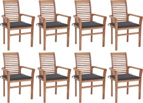 vidaXL Jídelní židle 8 ks podušky masivní teak [3072979] Barva: antracitová
