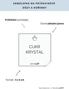 Samolepka na dózu CUKR KRYSTAL – průhledná, 5 × 5 cm, základní písmo