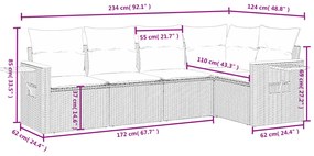 5dílná zahradní sedací souprava s poduškami šedá polyratan - Default Title