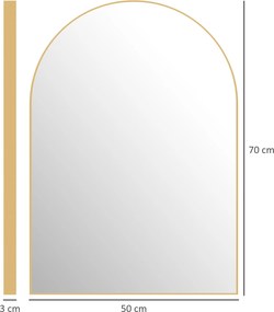 HOMCOM Obloukové zrcadlo na stěnu, koupelnové zrcadlo, 50 x 70 cm, vysoké rozlišení, s hliníkovým rámem, pro ložnici, obývací pokoj, předsíň, zlaté
