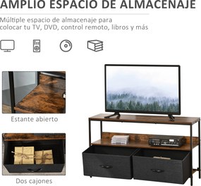 HOMCOM TV Stojan pro TV do 47" s industriálním stylem, s policí a 2 skládacími textilními šuplíky pro obývací pokoj nebo ložnici 98x29x56 cm v rustik…