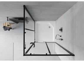 Mexen Rio, čtvercový sprchový kout s posuvnými dveřmi 90 x 90 cm, 5mm čiré sklo, černý profil + bílá vysoká vanička Rio, 860-090-090-70-00-4510