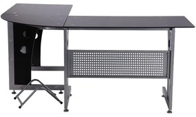 Rohový kancelářský PC stůl tvaru L s černým bezpečnostním sklem 164 x 139 x 75 cm A2-0019