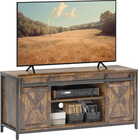 HOMCOM TV Skříňka 120 cm dlouhá s 2 posuvnými dveřmi, TV Lowboard s integrovaným vedením kabelů pro TV až 60 palců, police do obývacího pokoje, Hnědá