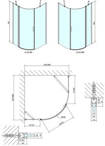 Polysan, ZOOM LINE BLACK čtvrtkruhová sprchová zástěna 900x900mm, čiré sklo, levá, ZL2615BL