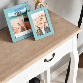 HOMCOM Konzolový stolek s 2 zásuvkami Retro design pro předsíň, chodbu, obývací pokoj a ložnici, borovice 87x34x78,5 cm Bílý