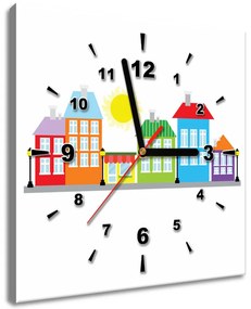 Gario Obraz s hodinami Barevné domky Rozměry: 30 x 30 cm