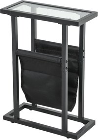 HOMCOM Noční stolek se látkovým košem, skleněná deska, konferenční stolek s kovovými nohami, stolek k pohovce do obývacího pokoje 40 x 18 x 55,5 cm Če