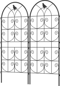 Outsunny Kovový Trellis 2 Dílná Sada pro Rostliny s Ptáčím Designem 50x120 cm pro Vnitřní Rostliny, Trellis pro Rajčata a Květy Černý | Aosom