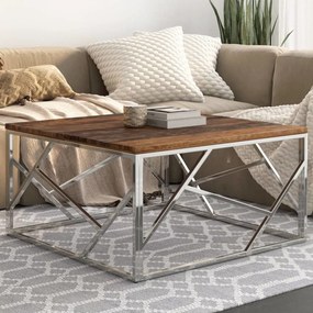 vidaXL Konferenční stolek nerezová ocel a pražcové dřevo [349950] Barva: Stříbrná