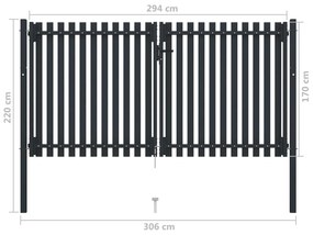 vidaXL Marketos Dvoukřídlé plotové brány s ocelovými dveřmi 300 x 175 cm antracitové