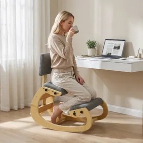 HOMCOM Ergonomická kolenní židle do kanceláře a domácnosti, látka s vzhledem lnu, břízová překližka, šedá