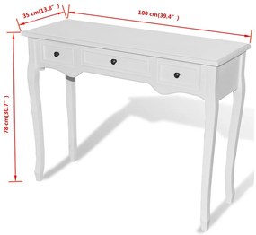 vidaXL Marketos Toaletní konzolový stolek se třemi zásuvkami bílý