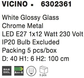 Nova Luce Závěsné svítidlo VICINO bílé lesklé sklo chromovaný kov E27 1x12W
