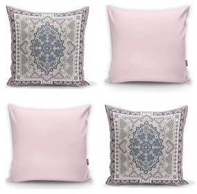 Sada 4 dekorativních povlaků na polštáře Minimalist Cushion Covers Pink Ethnic, 45 x 45 cm