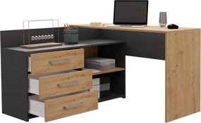 TPS Rohový psací stůl DENIS s komodou 120 cm, Antracit/Dub Artisan