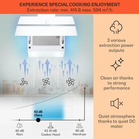 Klarstein Clara 60, digestoř, 60 cm, nástěnná, 509 m³/h, dotykový displej, LED podsvícení, bílá