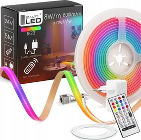 Led pásek Rgbw Rgb Bílý Cob 24V Line Neon 5M Sada napájecího zdroje Dálkový Ovladač