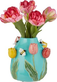 Butlers SPRING Váza včely a tulipány 21 cm - modrá