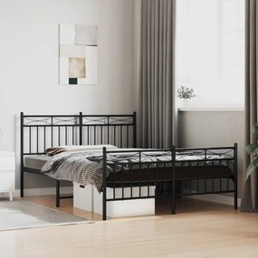Kovový rám postele s hlavovým a nožním čelem černý 135 x 190 cm - Default Title