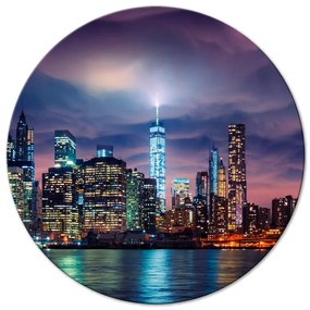 Kulatý obraz Noční město - mrakodrapy na Manhattanu v New Yorku za svitu měsíce