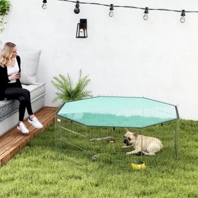PawHut psí kotec, 8-panelový výběh se stříškou, modulární a skládací, přenosný výběh 60H cm s dveřmi, stříbrná, zelená