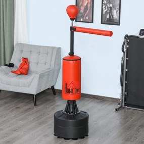 HOMCOM 3-dílná sada boxovacího pytle se stojanem, pumpou a rukavicemi 88 x 48 x 155-205 cm černá červená pro efektivní trénink boxu