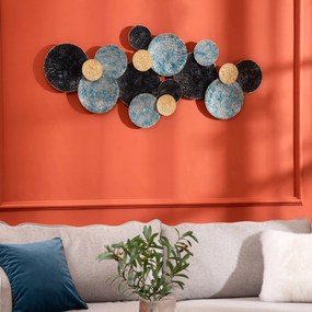 HOMCOM 3D nástěnná malba kovový obraz nástěnná plastika moderní obývací pokoj umění 121x53cm ve zlaté černé modré pro stylové dekorace