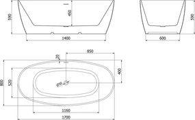 Mexen Lira, volně stojící vana, vzor, ​​170 x 80 cm, bílá-černá, grafitový přepad, 52831708075-95