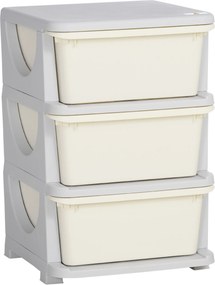 HOMCOM Úložné boxy pro děti, 3 velké zásuvky, oblé hrany, plast, 37x37x56,5 cm, krémově bílá
