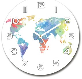 Wallmuralia Skleněné hodiny na stěnu Mapa světa fi 30 cm