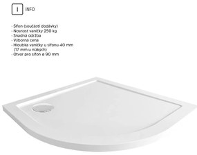 Mereo Mereo, Čtvrtkruhová sprchová vanička R550, 90x90x4 cm, SMC, bílá, včetně sifonu, CV01NS