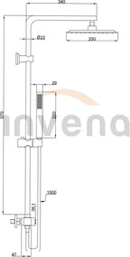 Invena Svart, termostatická sprchová baterie Trend se sprchovou sadou Svart 25x25 cm, černá matná, INV-AU-85-004-X