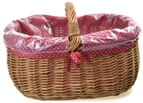 Vingo Proutěný nákupní košík s igelitovou vložkou a červenou látkou
