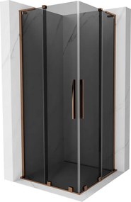 Mexen Velar L Duo, sprchový kout s posuvnými dveřmi 100 x 100 cm, 8mm šedé sklo, růžové zlato, 871-100-100-02-43-60