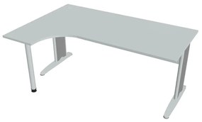 Stůl ergo oblouk pravý 180×120/80 cm - Hobis Cross CE 1800 P Dekor stolové desky: šedá, Dekor lamino podnože: šedá, Barva nohou: Stříbrná
